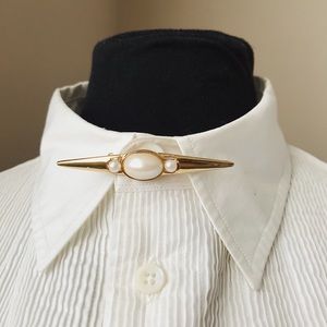 Vintage | Jewelry | Vintage Gold Tone Faux Pearl Collar Brooch | Poshmark